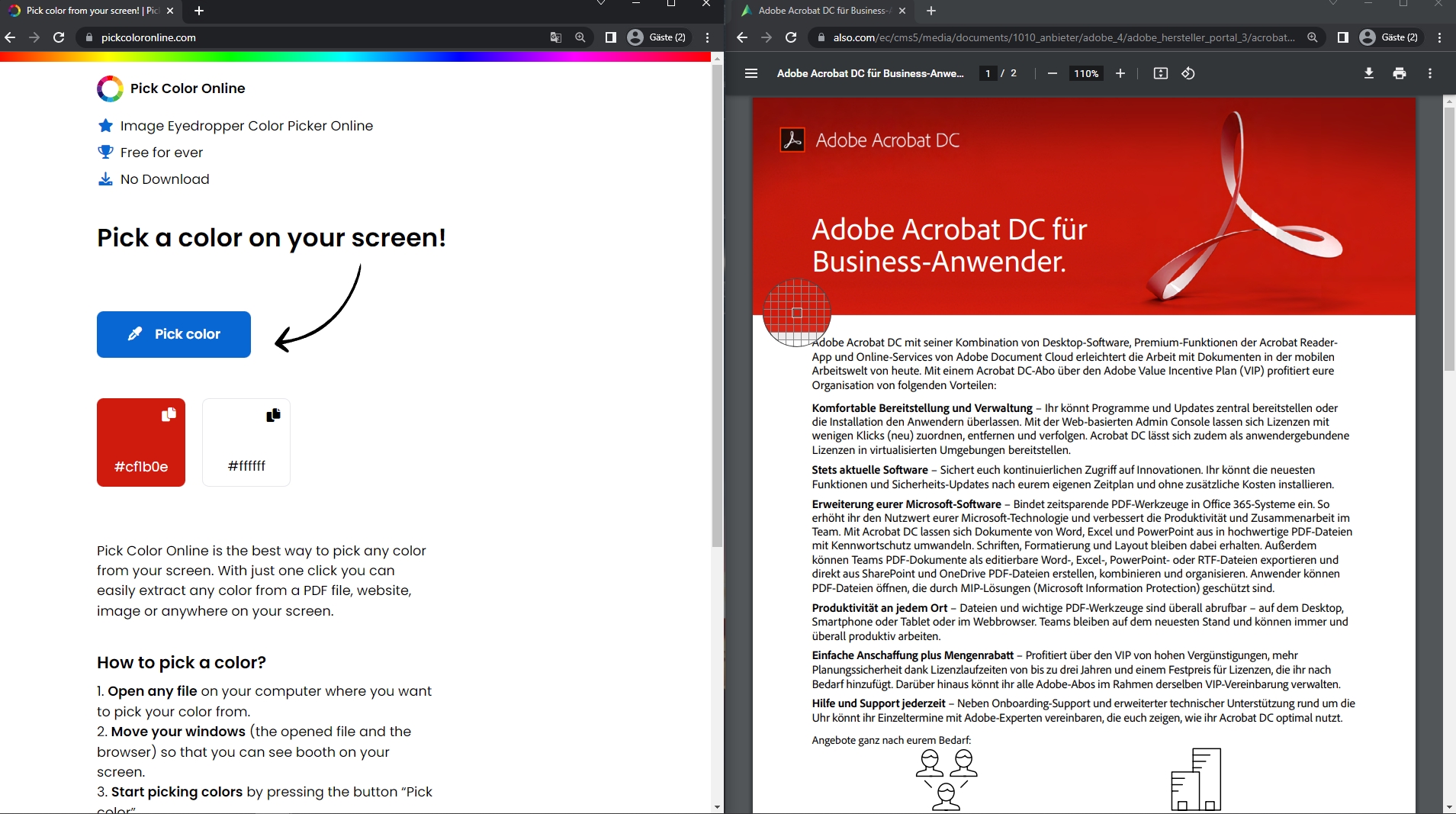 Como selecionar uma cor de um documento PDF? | Pick Color Online